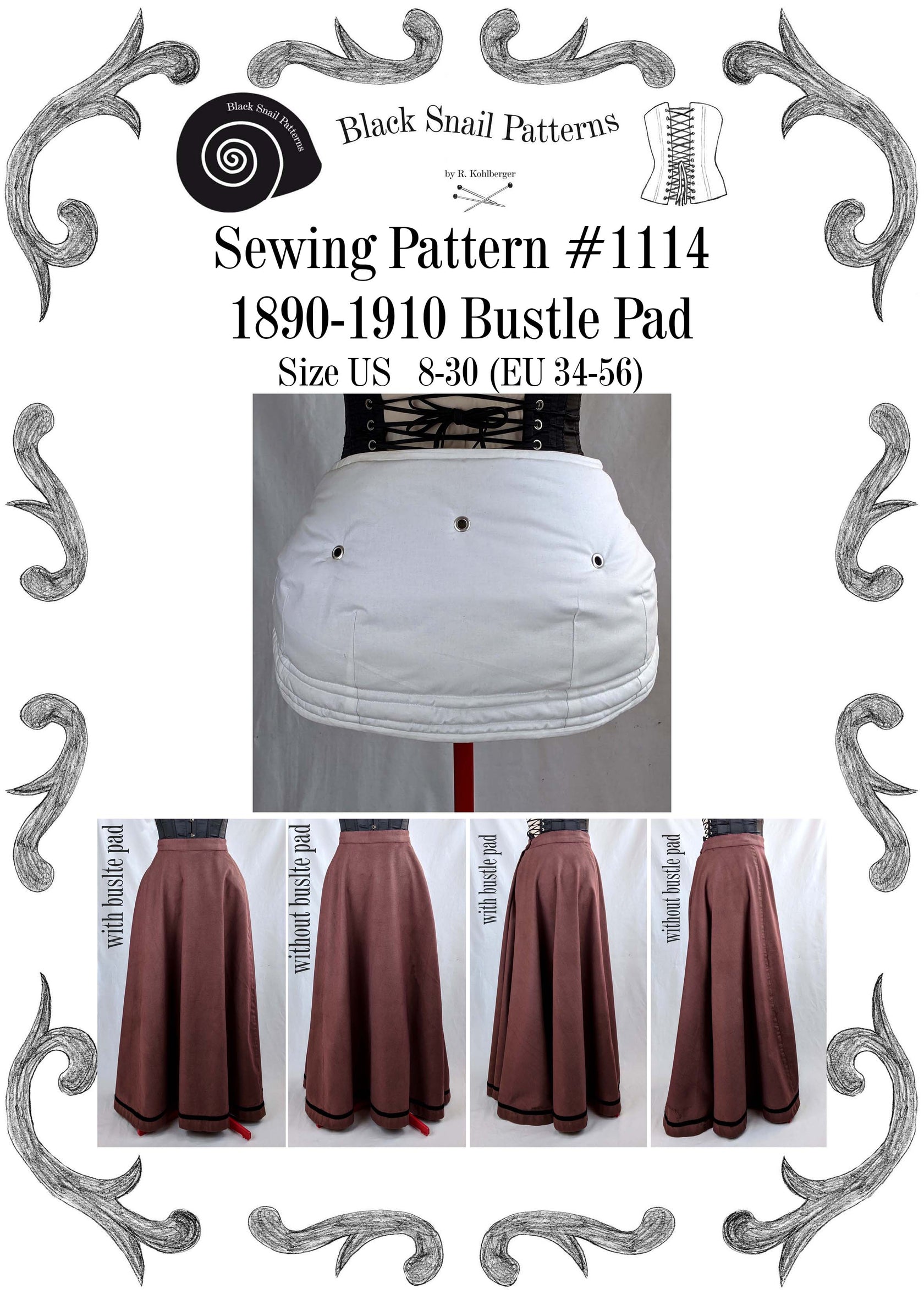 #1114 Bustle Pad 1890-1910 Sewing Pattern Size US 8-30 / EU 34-56 PDF ...